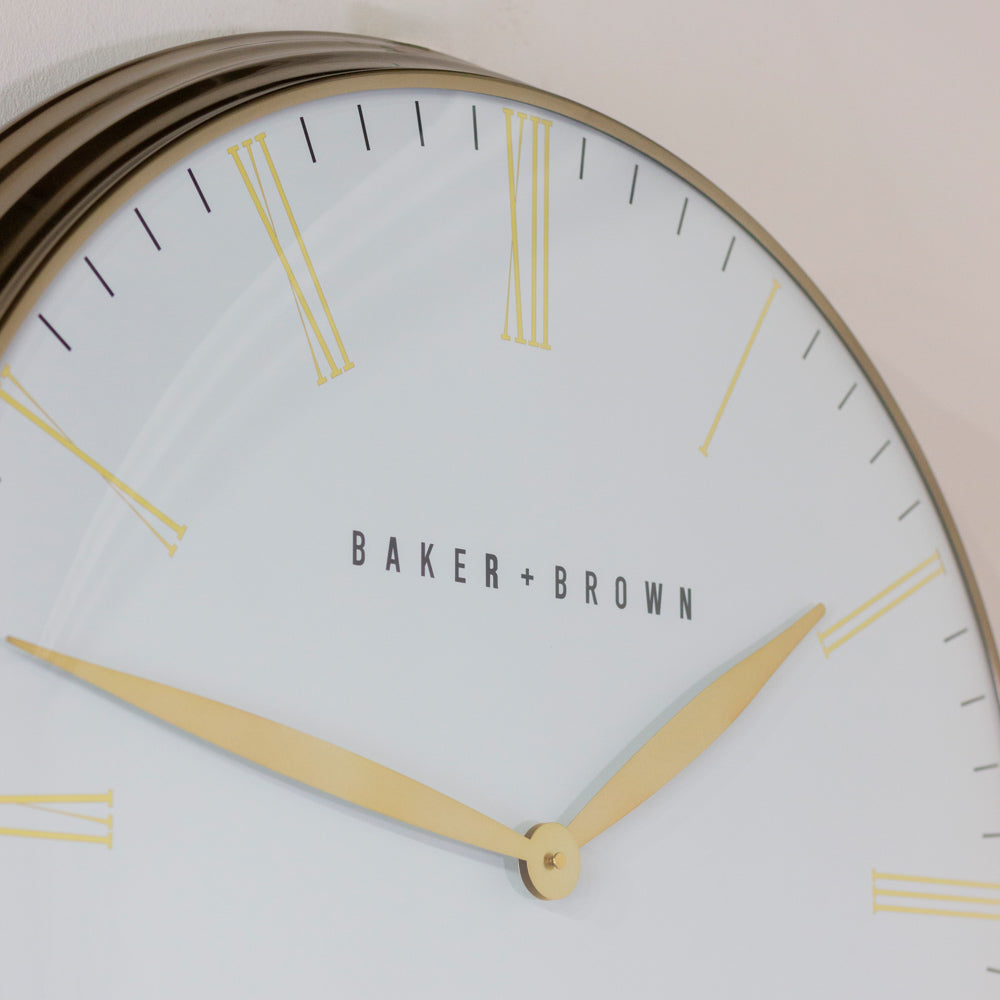 Baker & Brown White & Brass Clock 72 cm | Luxury Wall Clock - Foy and ...