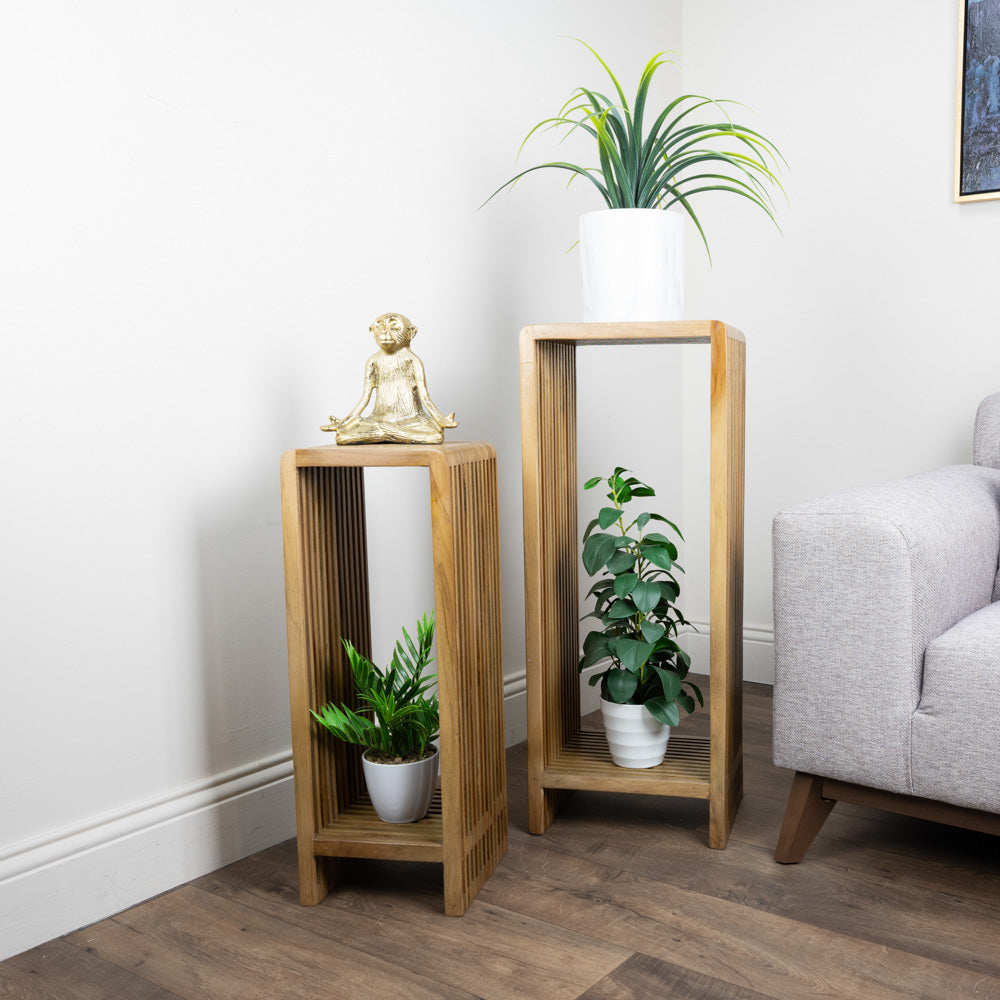 Set of 2 Teak Plant Stands | Stylish Wooden Side Tables - Foy and Company