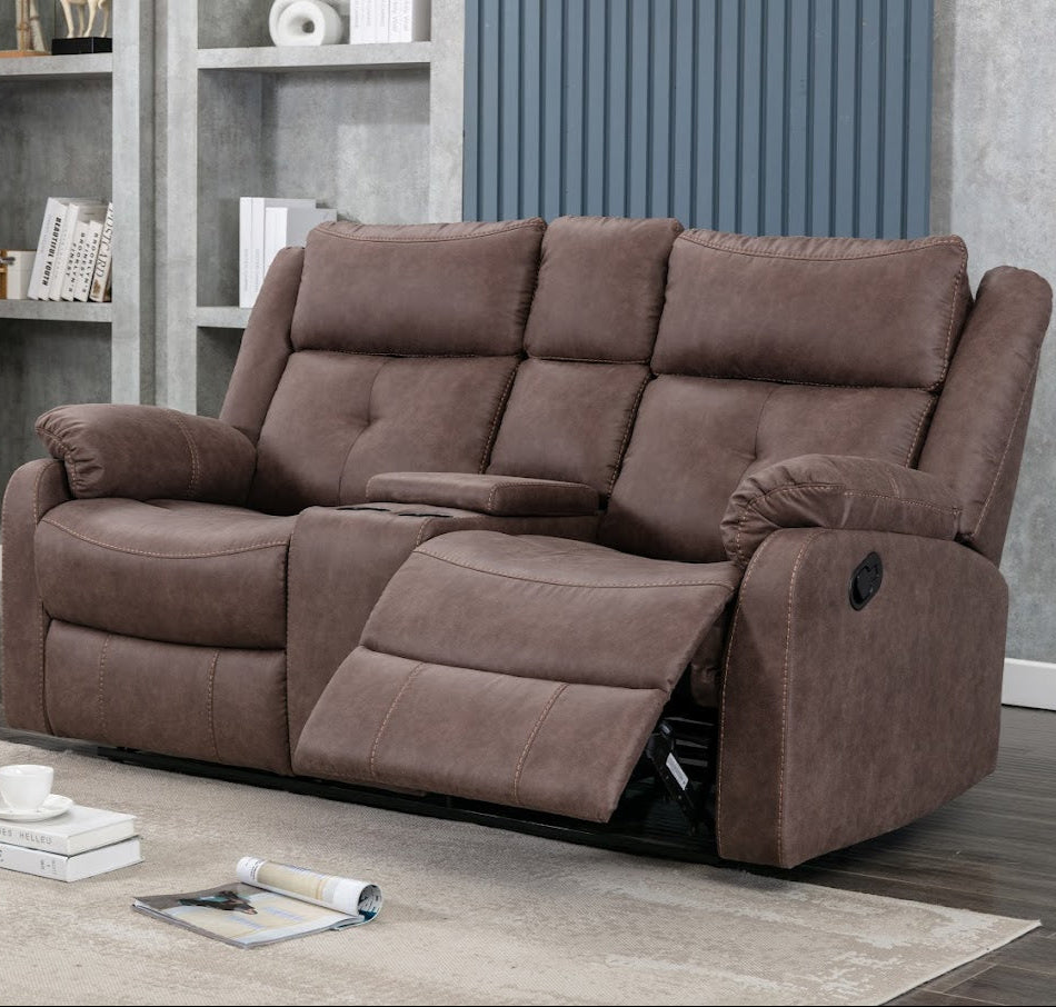 Casey2 Seater Sofa Recliner With Console Chestnut | Sofa Recliners ...