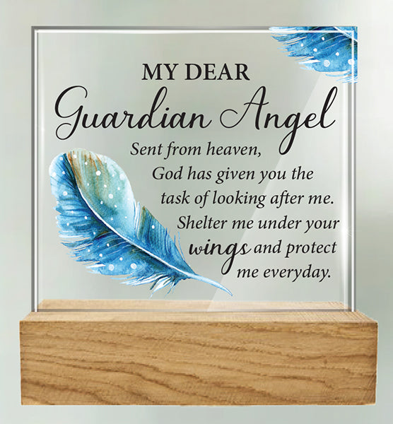 Glass Plaque/Wood Base/Guardian Angel | Gifts - Foy and Company