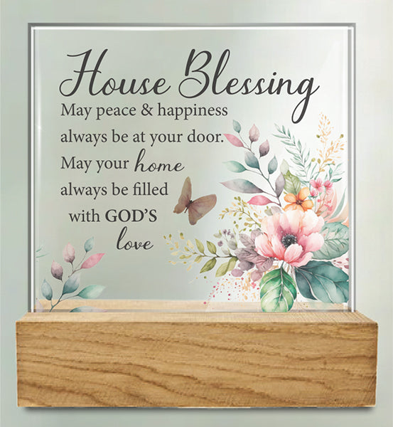 Glass Plaque/Wood Base/House Blessing | Gifts - Foy and Company