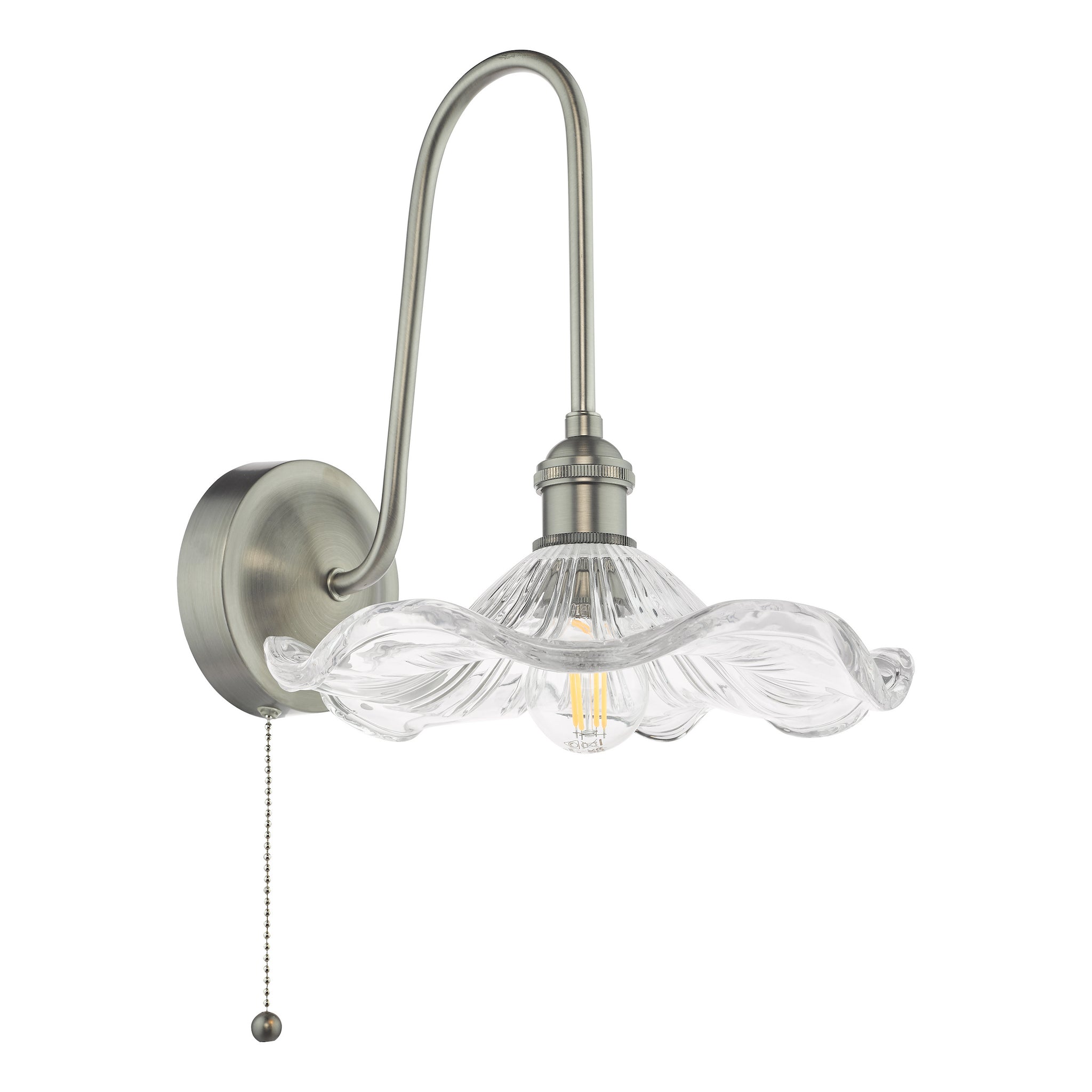Antique Chrome Wall Light | Hadano Wavy Glass Wall Lamp - Foy and Company