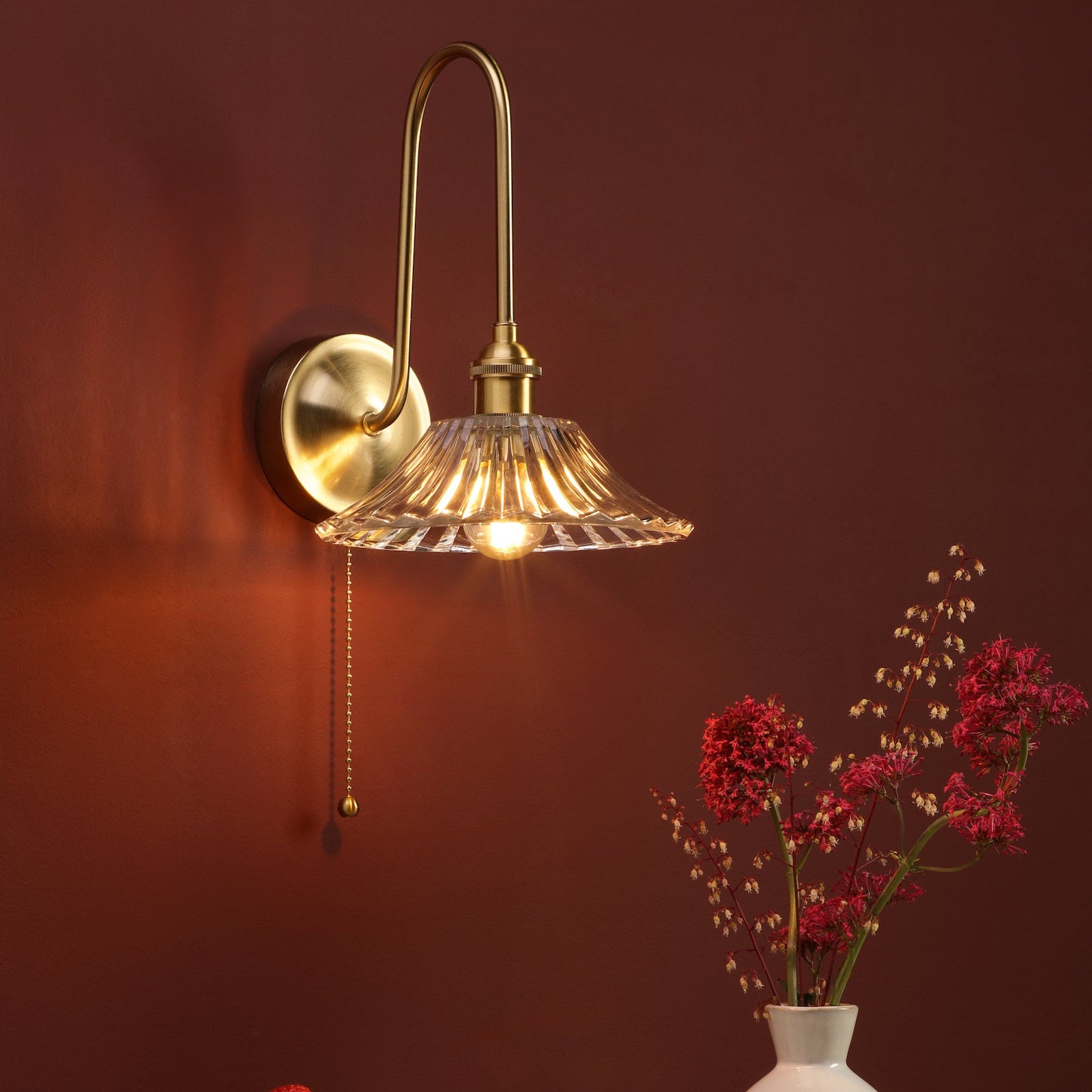 Natural Brass & Glass Wall Light | Hadano Wall Lamp - Foy and Company