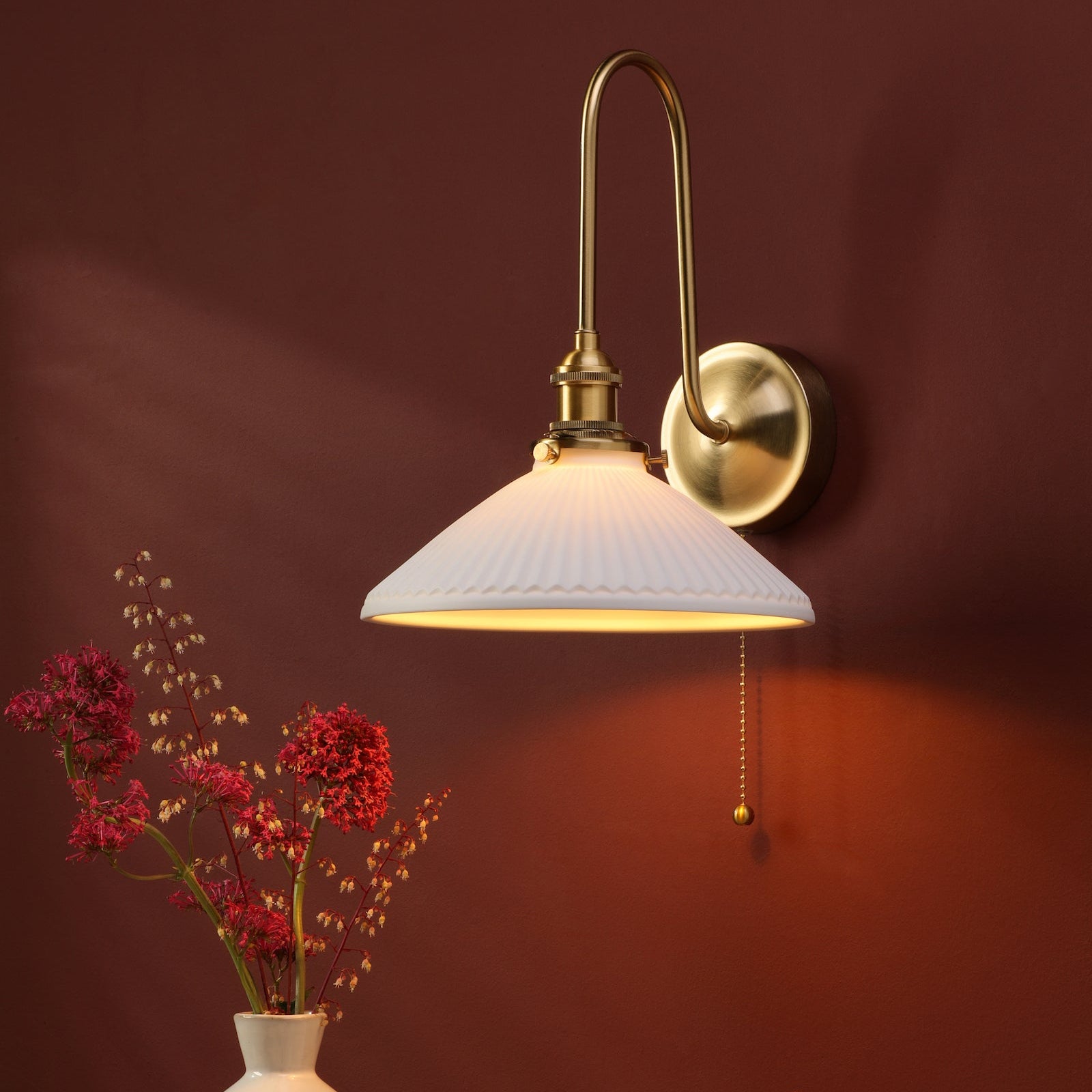 Hadano Wall Light in Natural Brass & White Ceramic | Lighting - Foy and ...