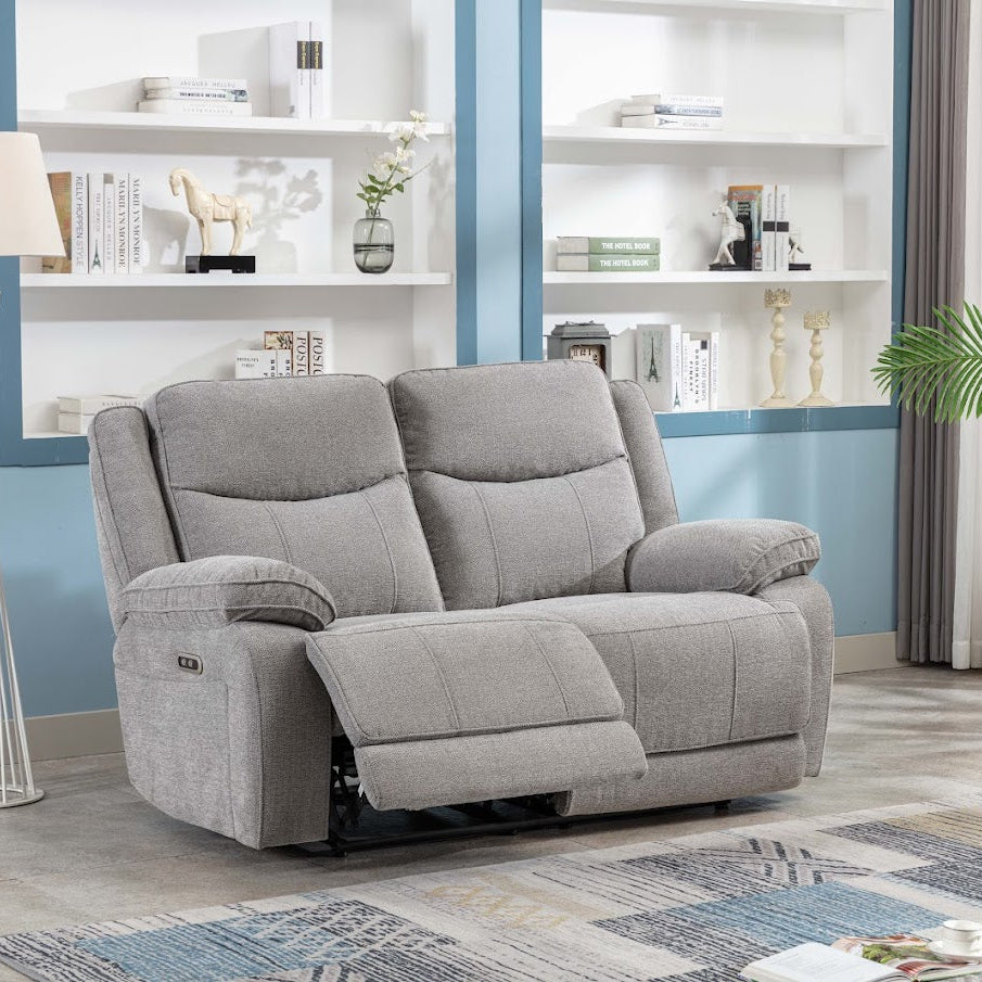Herbert 2 Seater Sofa Electric Recliner Light Grey | Sofa Recliners ...