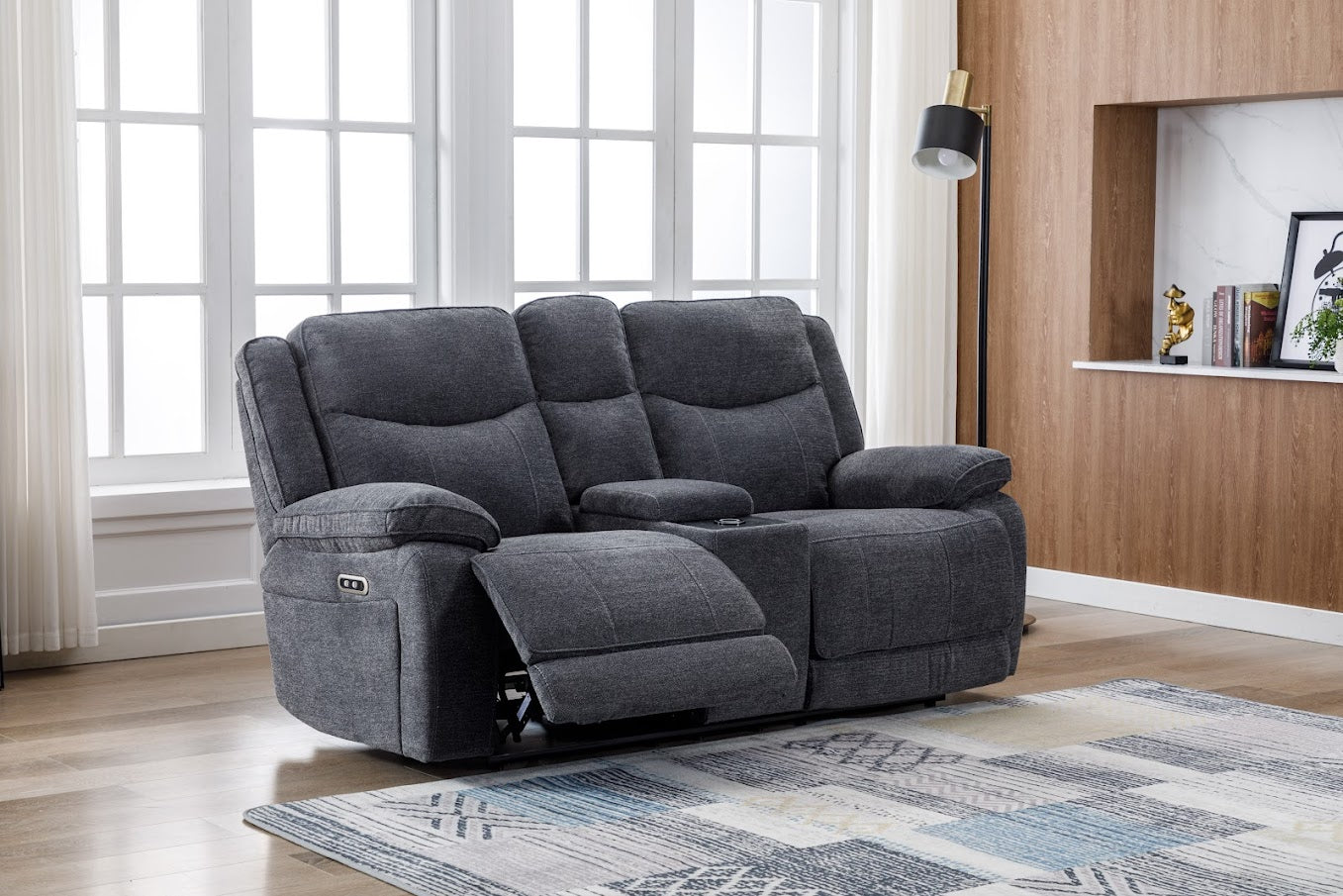 Herbert 2 Seater Sofa Electric Recliner With Console Dark Grey - Foy ...