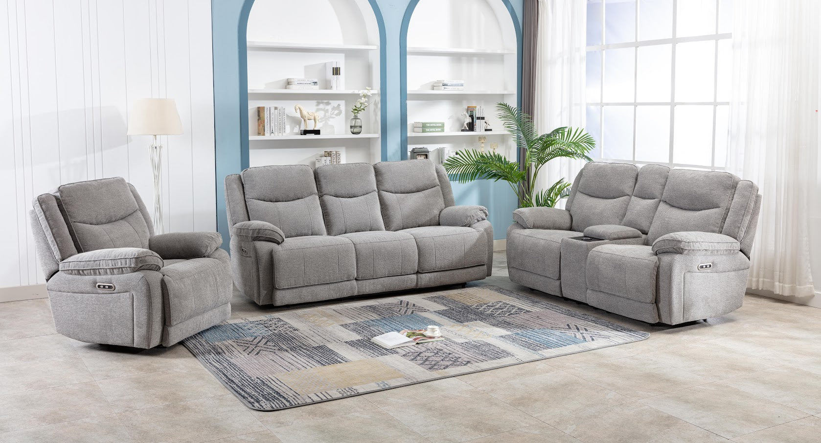 Herbert 3 Seater Sofa Electric Recliner light Grey | Sofa Recliners ...