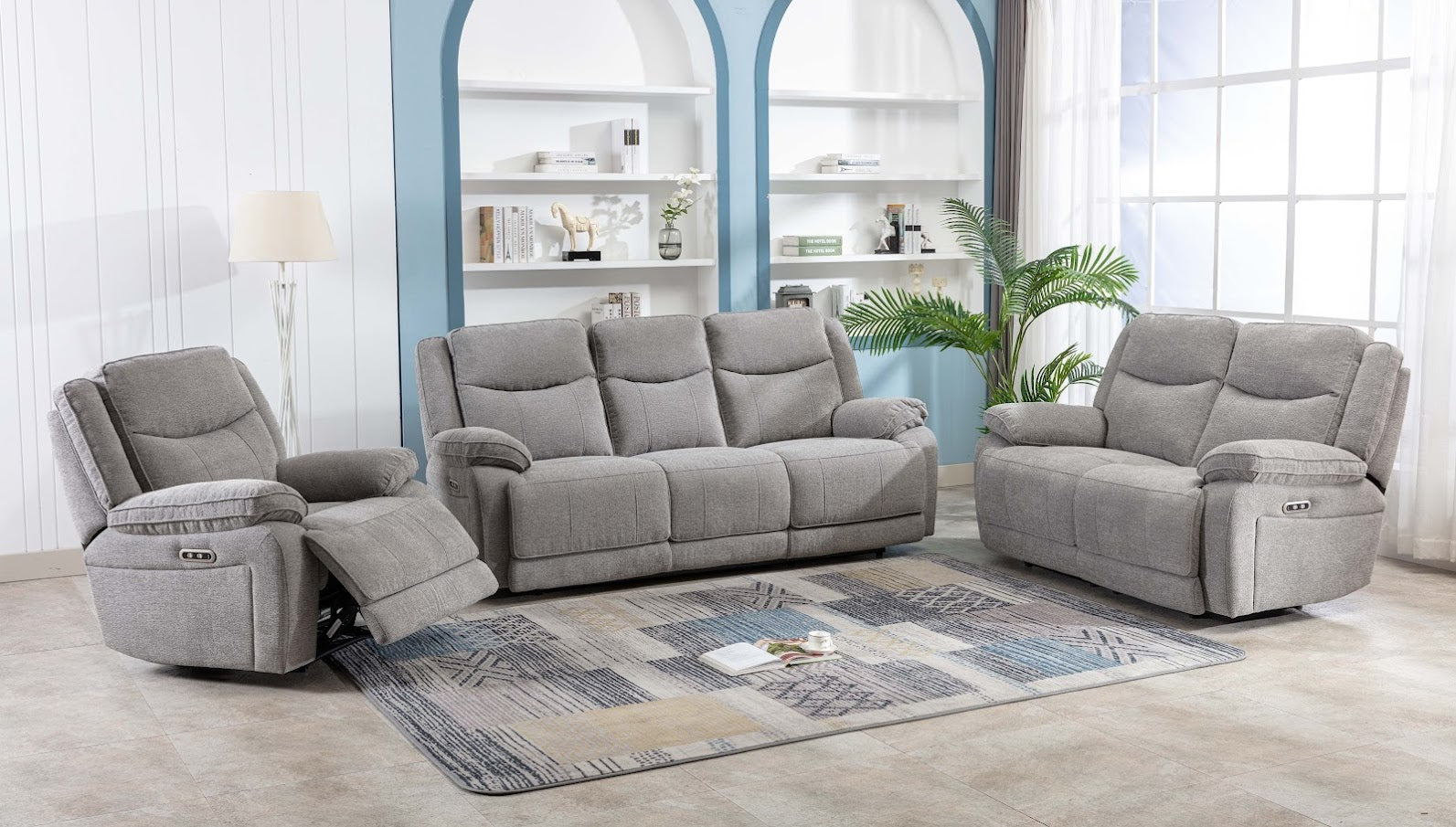 Herbert 2 Seater Sofa Electric Recliner Light Grey | Sofa Recliners ...