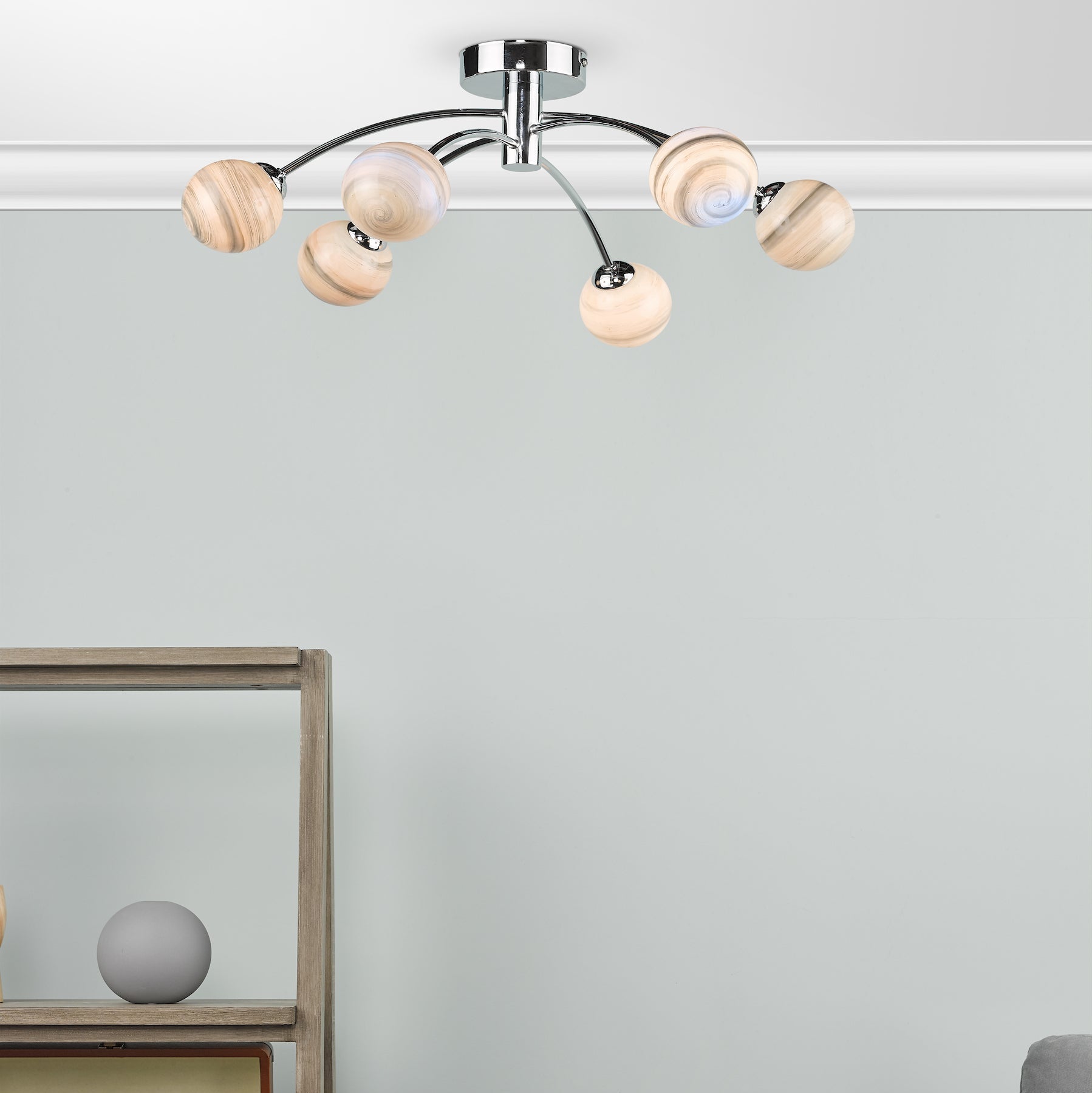 Semi Flush Mount Light with Planet Style Glass | Izzy 6 Light - Foy and ...