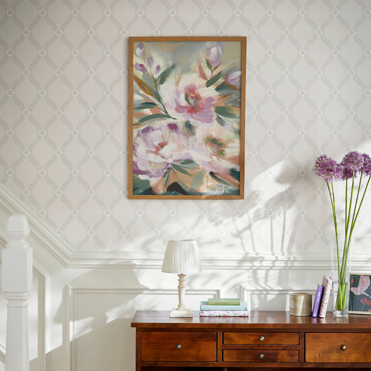 Laura Ashley White Wallpaper | Floral Trellis Wall Covering - Foy and ...