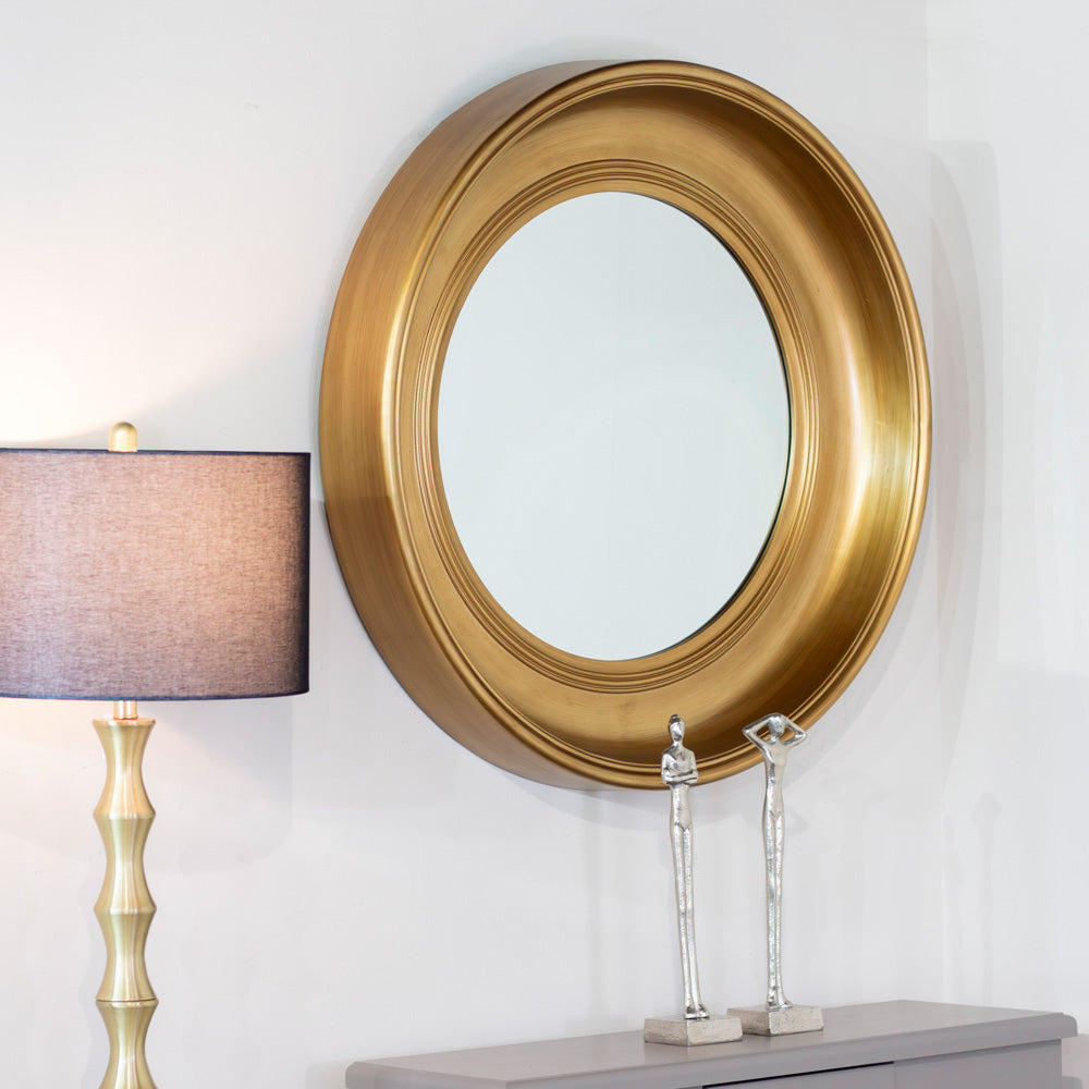 Marcella Deep Round Mirror Gold 90cm | Luxury Round Mirror Decor - Foy ...