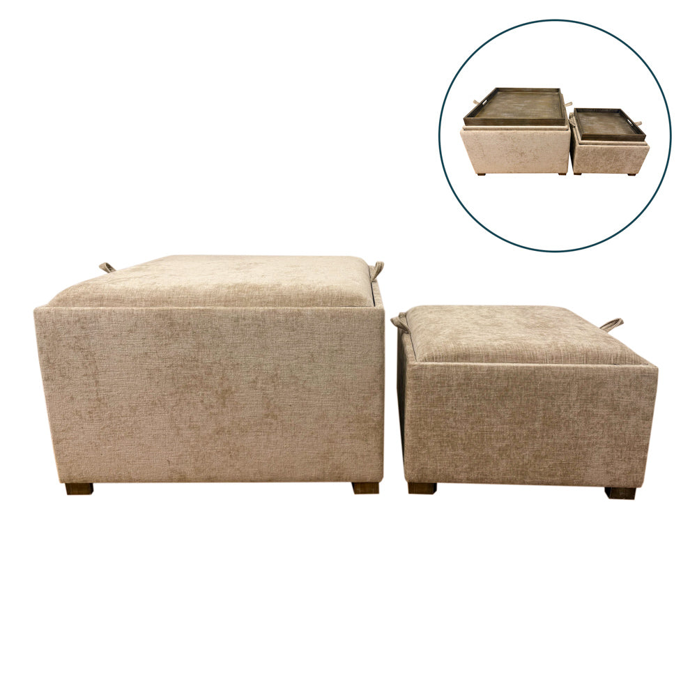 Maya Set of 2 Sand Pouffe and Table Tray – Fabric Pouffe Set - Foy and ...