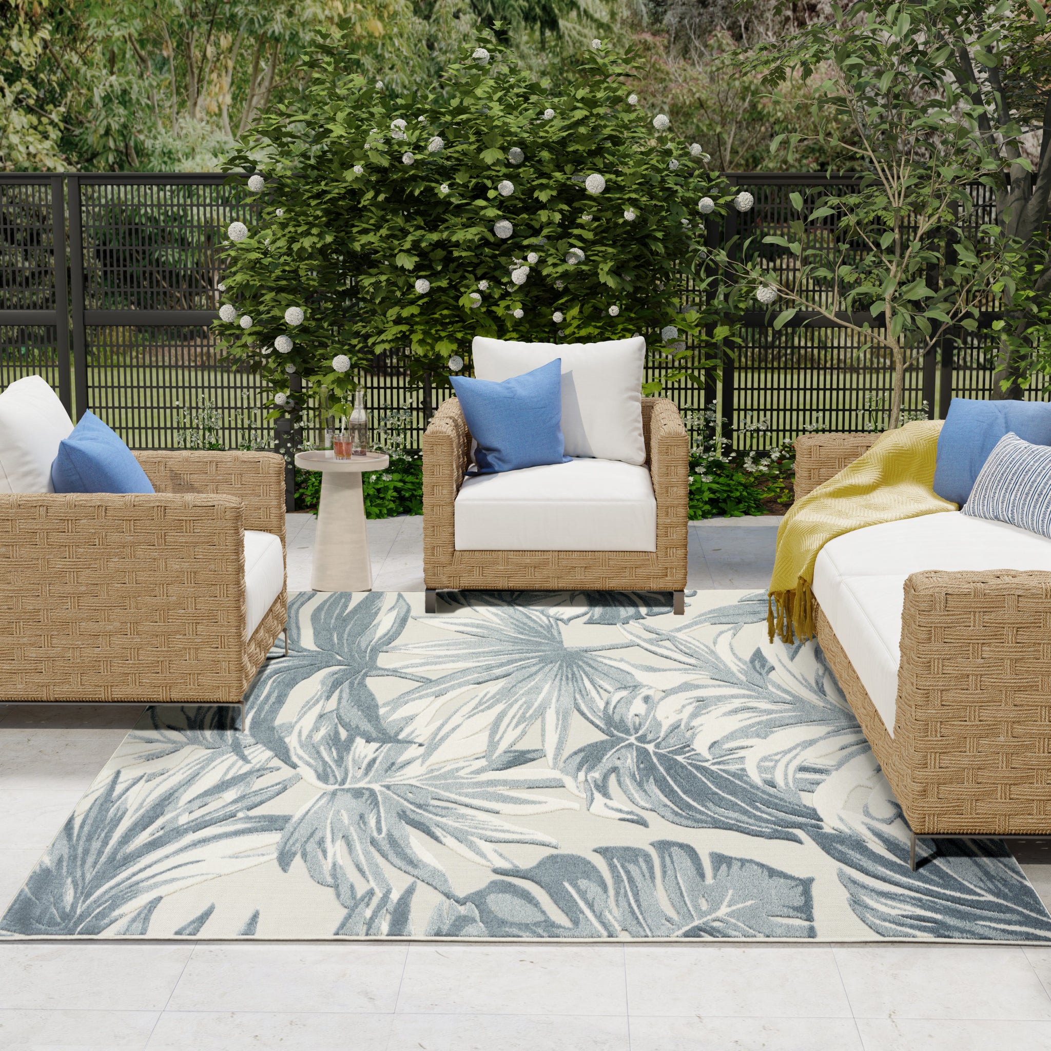 Aloha ALH43 Ivory Blue Rug by Nourison | Floral Rugs for Patio & Home ...