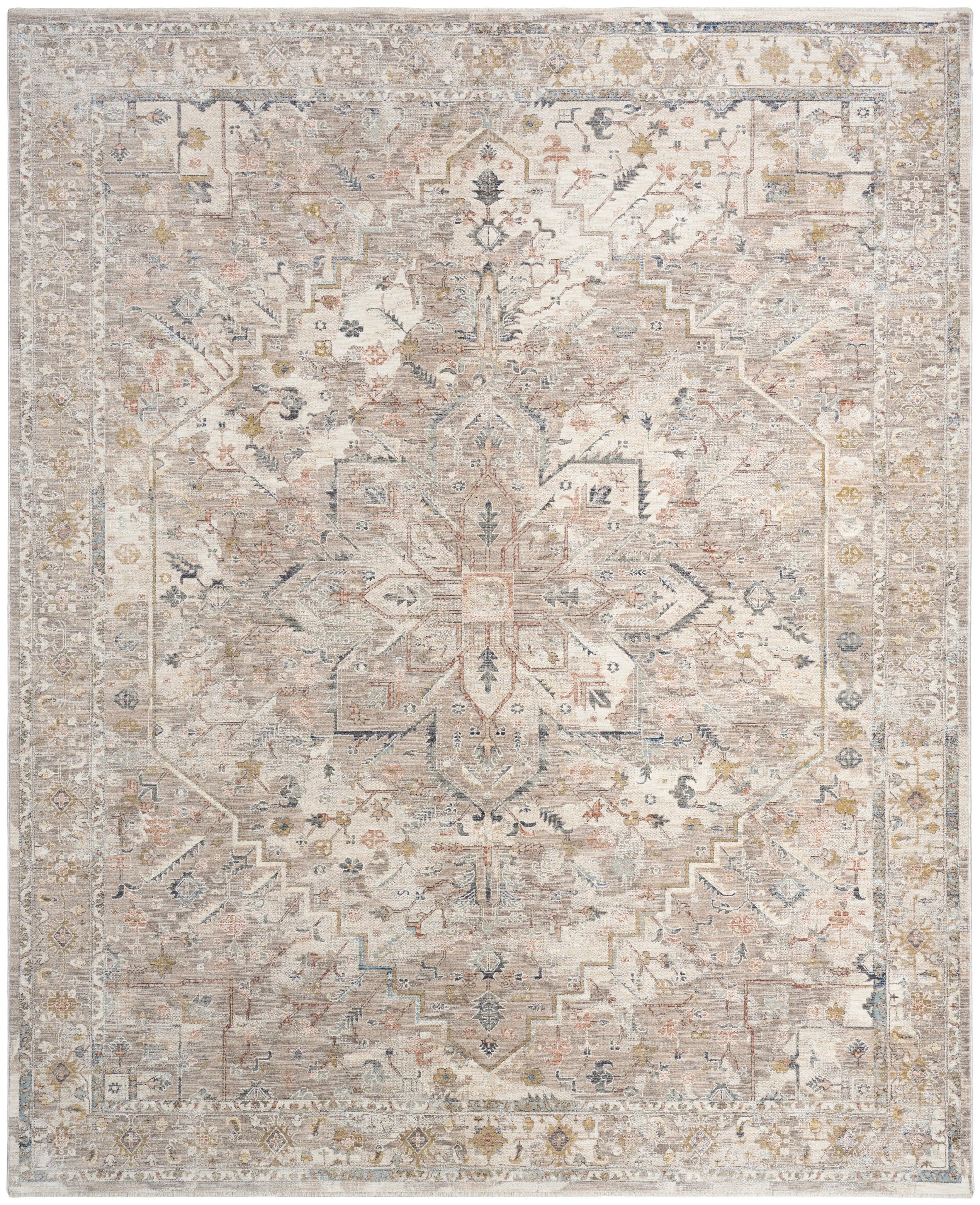 Ivory Multicolor Nourison Rug | Antique Fusion Damask Collection - Foy ...