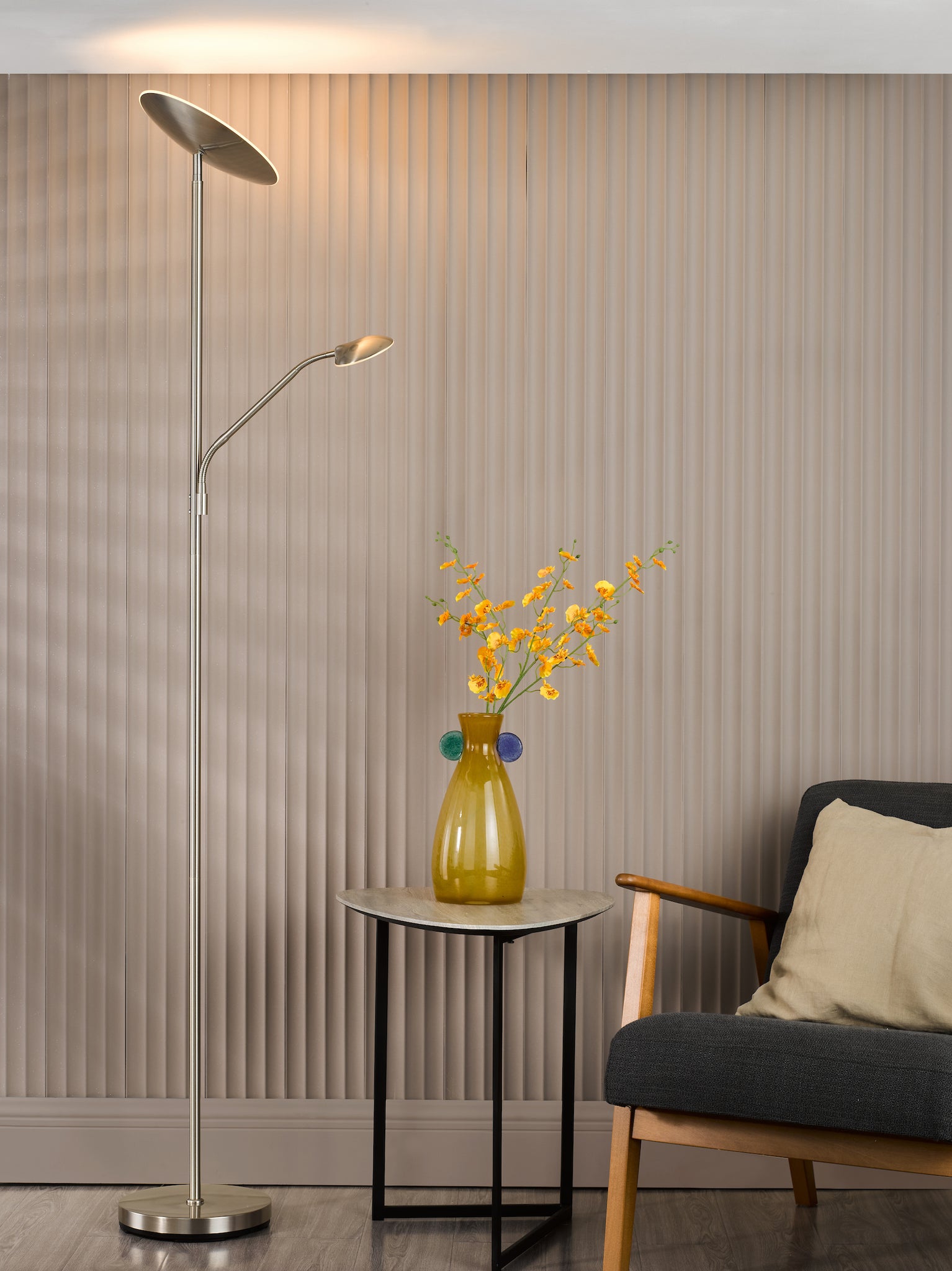 Satin Nickel Floor Lamp LED | Mother & Child Lighting Collection - Foy ...