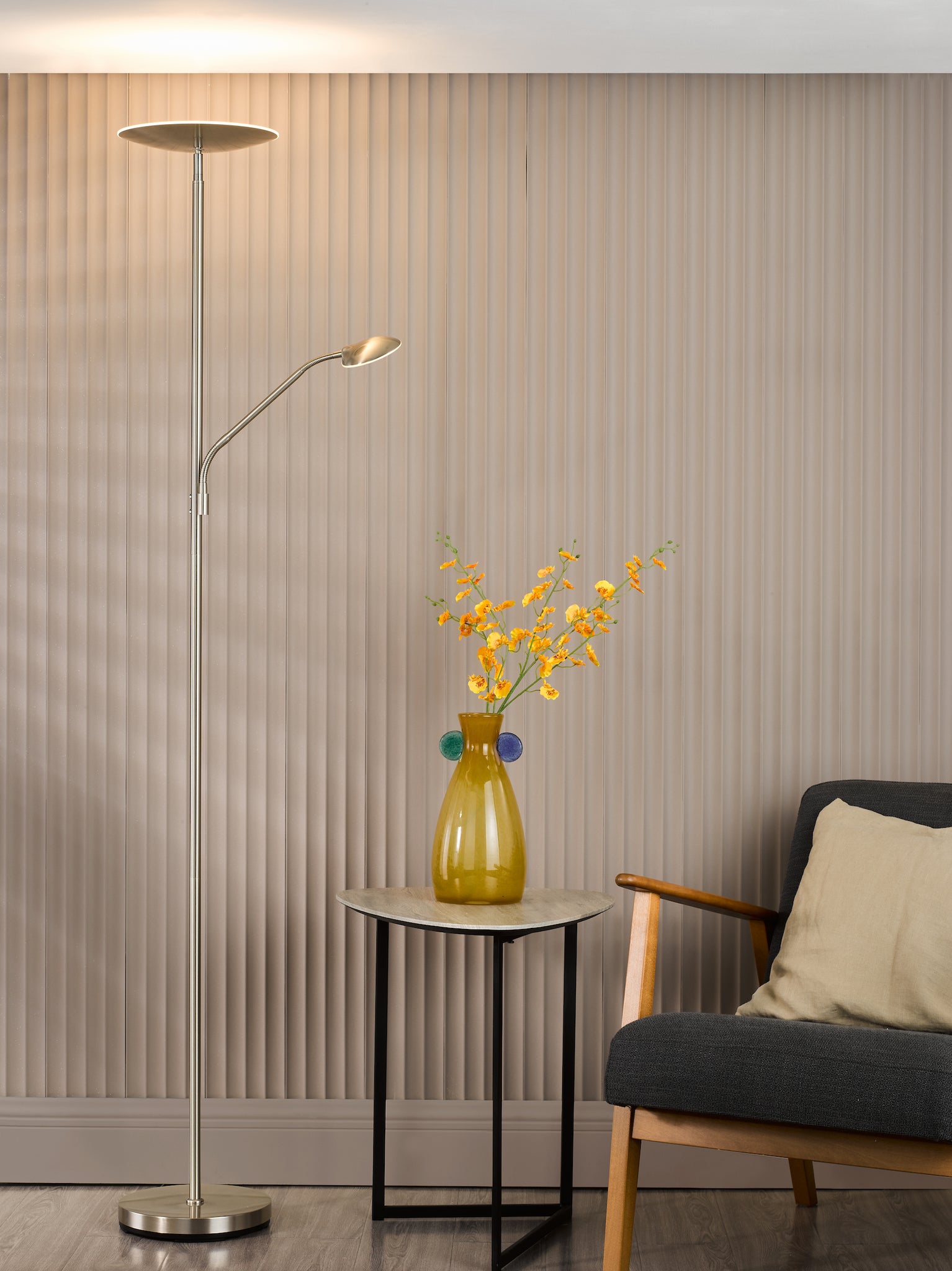 Satin Nickel Floor Lamp LED | Mother & Child Lighting Collection - Foy ...