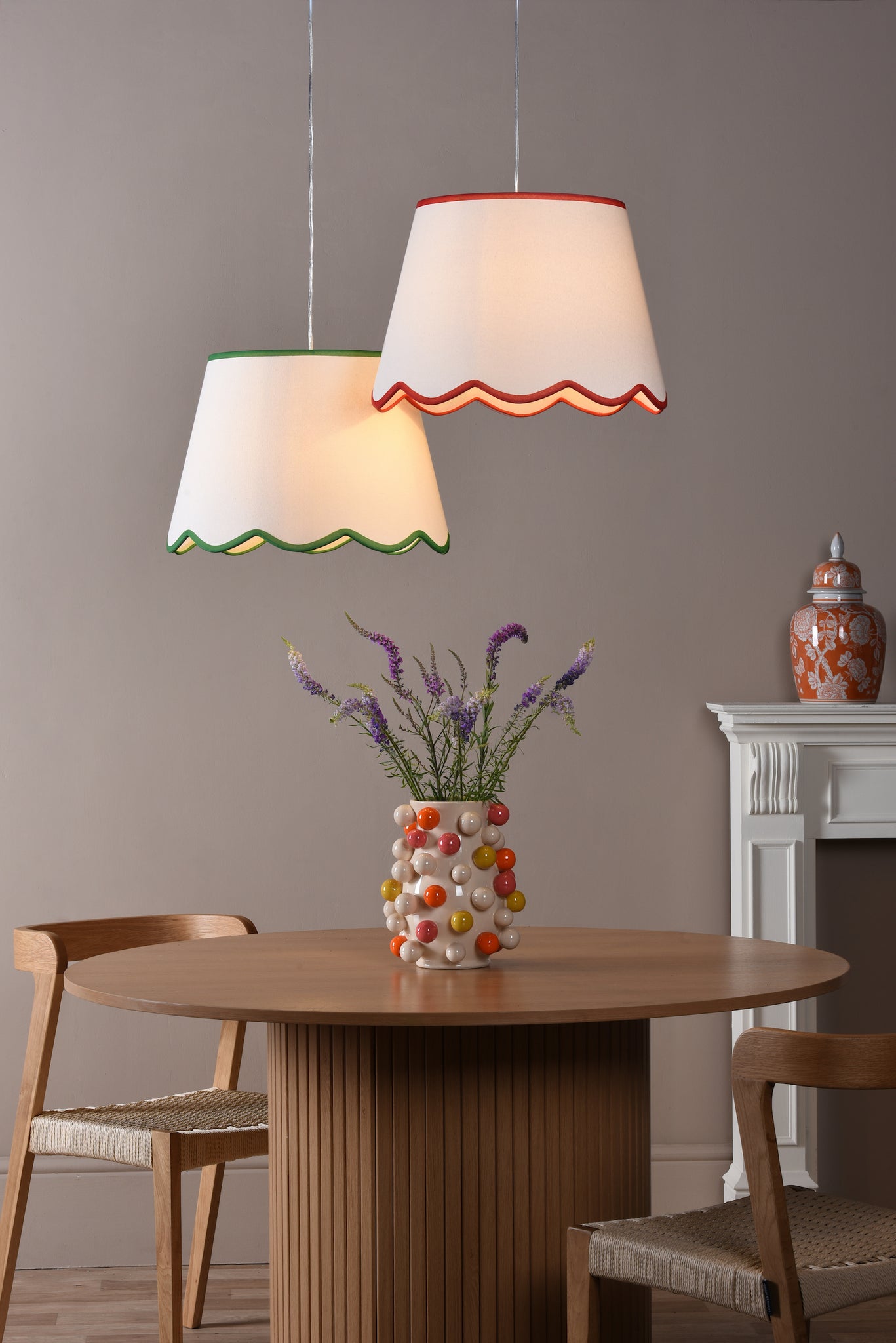 Natural Linen Shade with Green Detail | Poma Lighting Collection - Foy ...