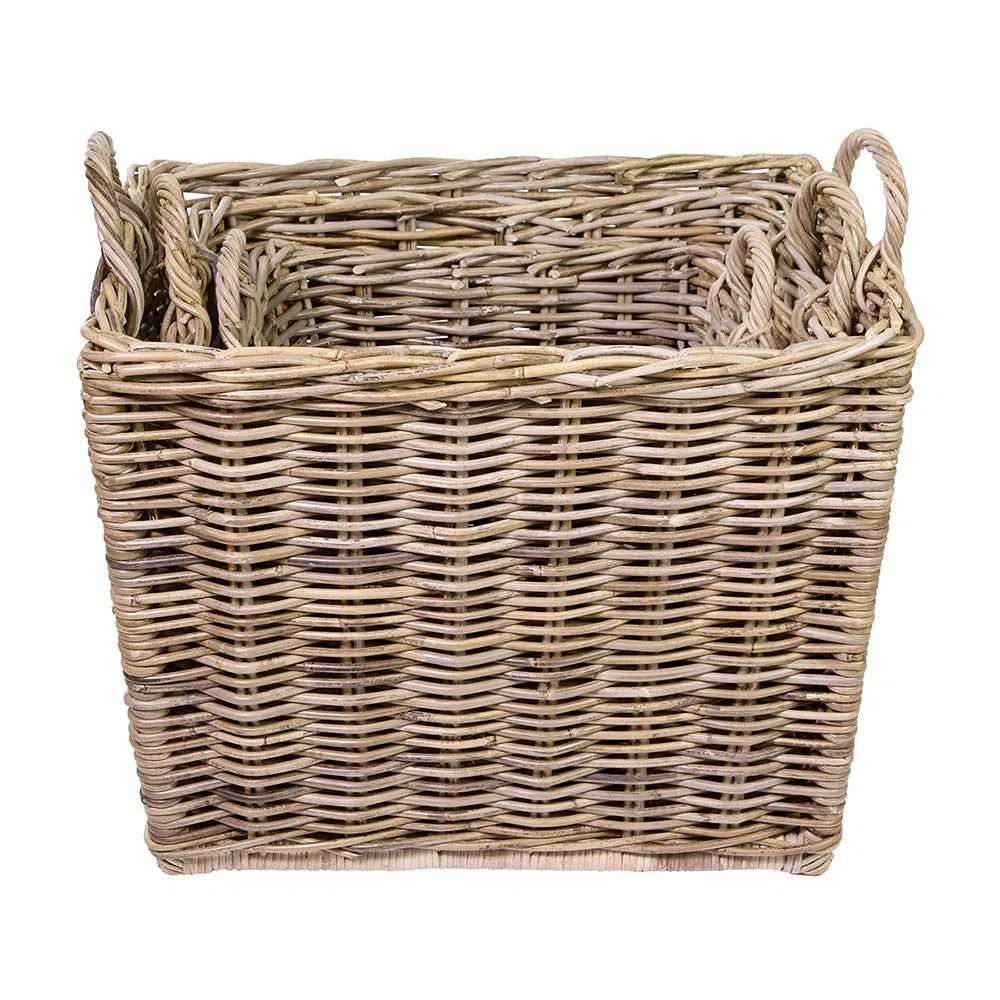 Rattan Grey Kubu Oblong Baskets Set Of 3 | Log Basket | Foys.ie ...