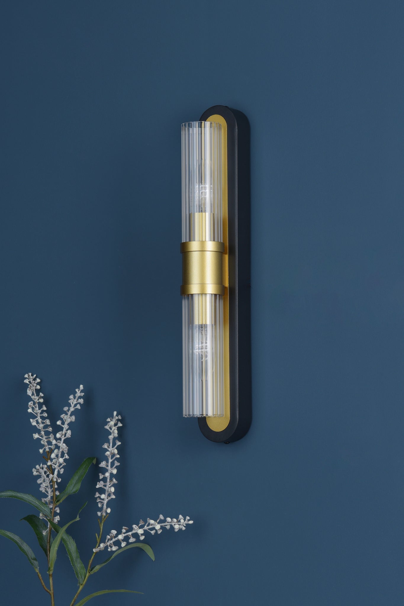 Rhian Wall Fitting Light | Matt Black Ribbed Glass Wall Light - Foy and ...