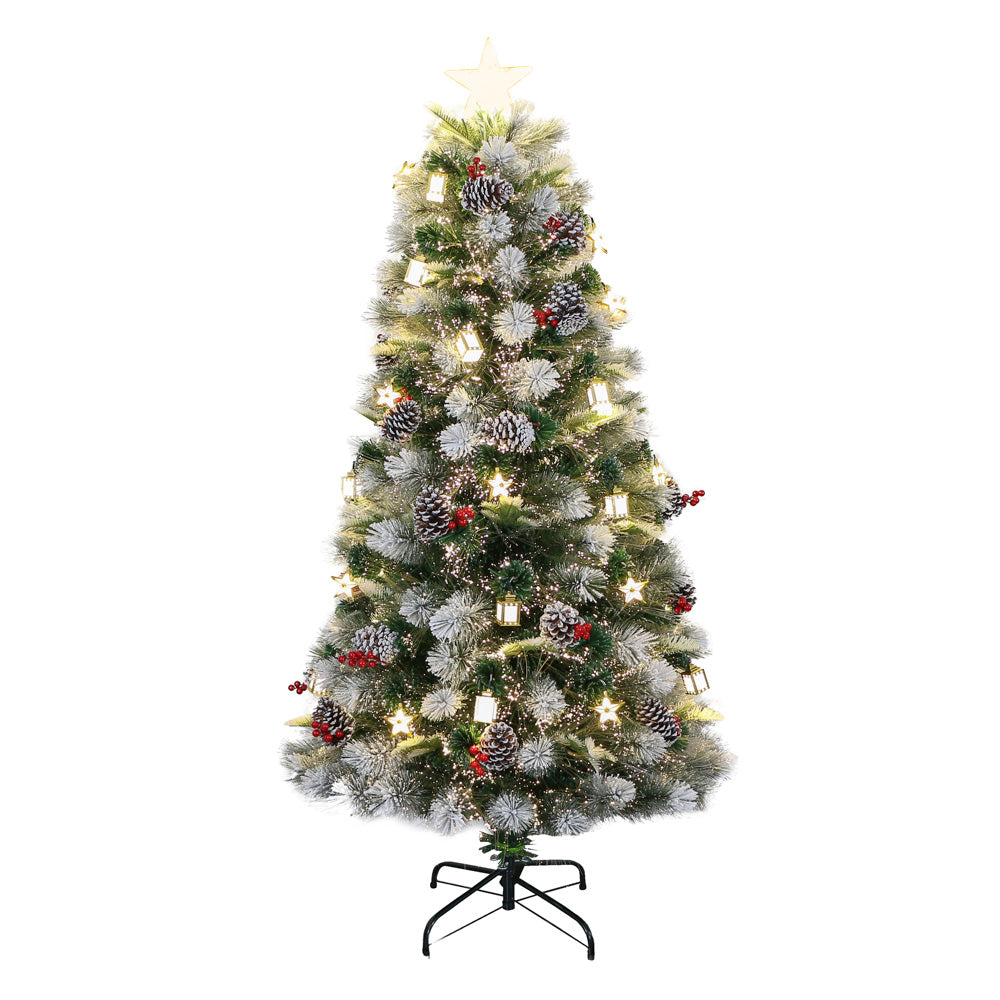 7ft Artificial Fibre Optic Snowy Christmas Tree with Lights ...