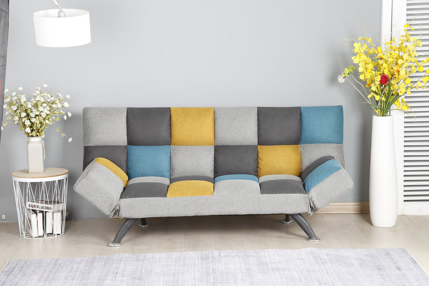 Zenith Sofa Bed Yellow Blue | 2 Seater Sofa Bed | Futon Sofa Bed - Foy and Company