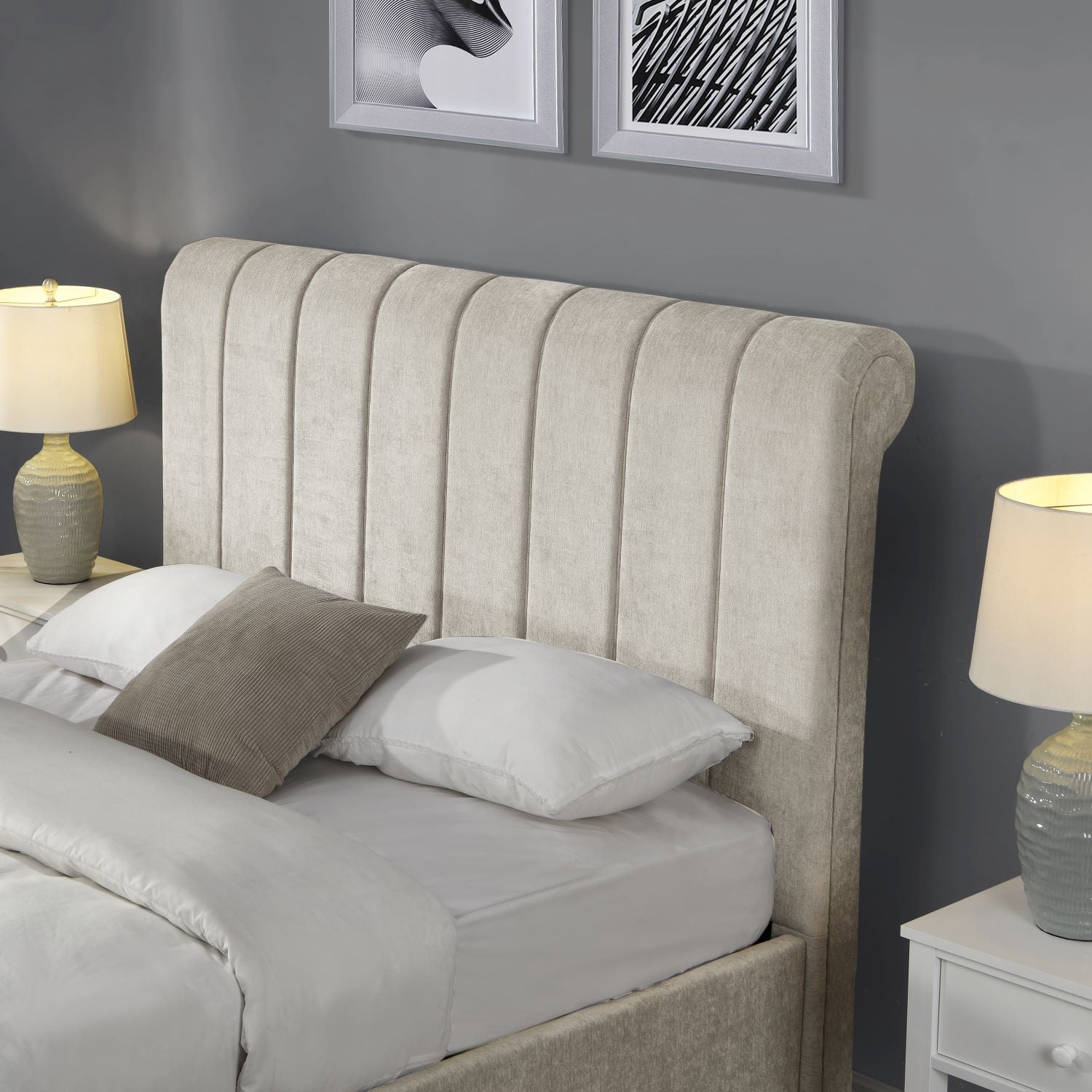 Kyle King Size Bed with Storage Beige |King Size Bed Frame - Foy and ...