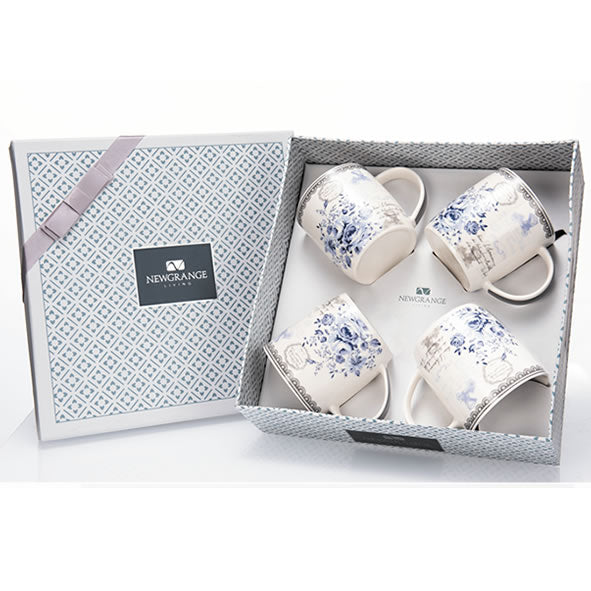 Newgrange Rose Blue Bone China Mug Set of 4 | Foy And Company - Default ...