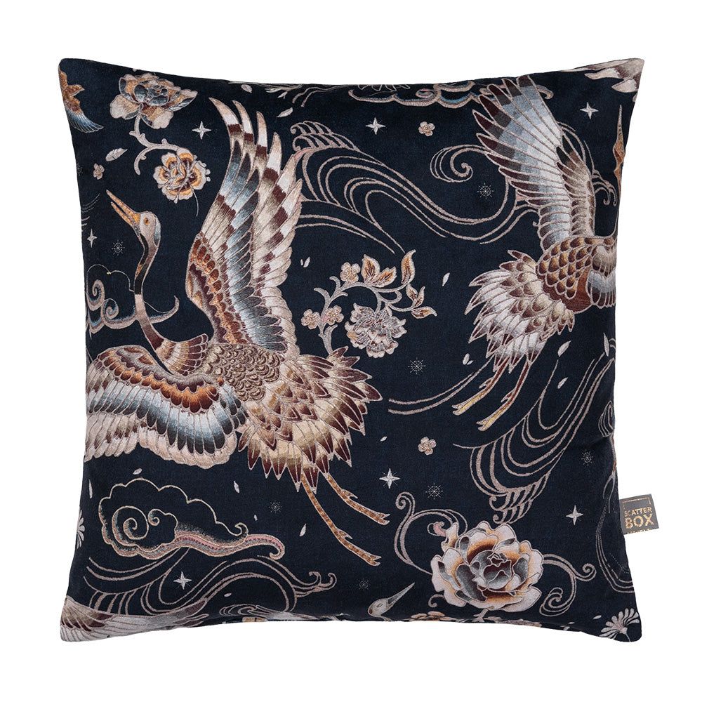 Scatterbox Heron Stitch Cushion, Navy And Rust - Foy and Company