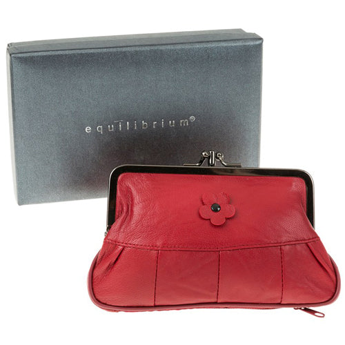 Equilibrium Leather Flower Purse Red - Foy and Company