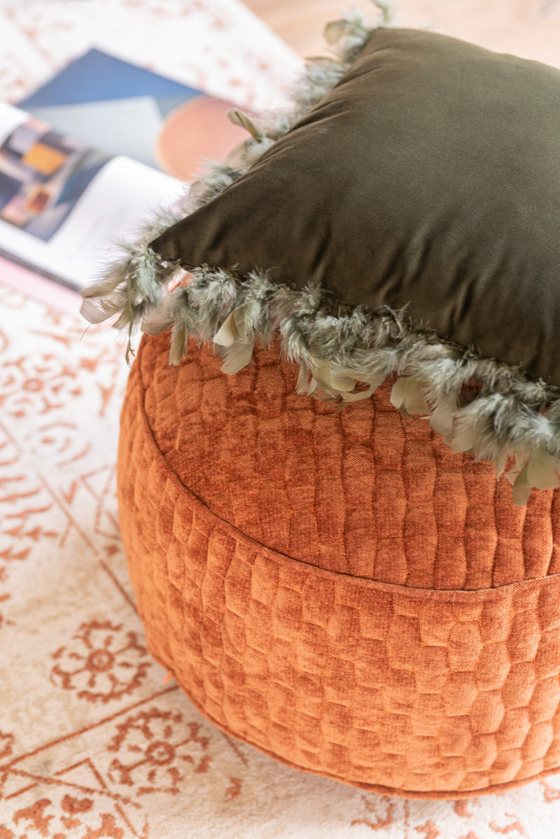 Woven Cotton Round Rust Footstool | Buy Online Foys.ie