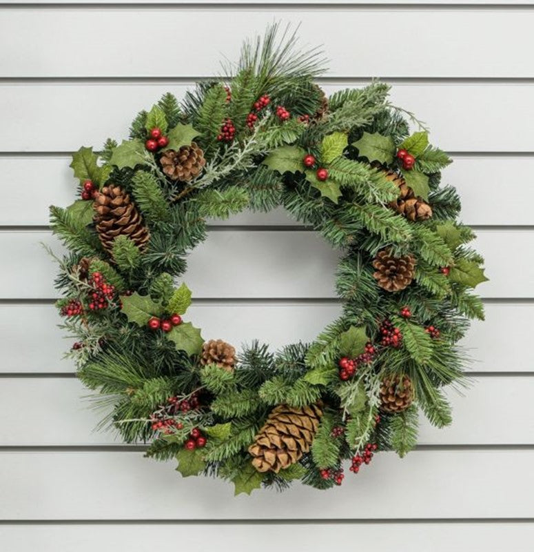 60CM Large Cone Holly Wreath - Foy and Company